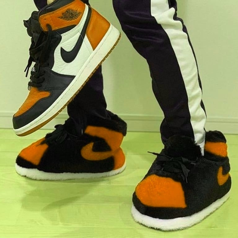AJ 1 Orange Retro Hi Top Unisex Trainer Sneaker Slippers – Lounge Kicks